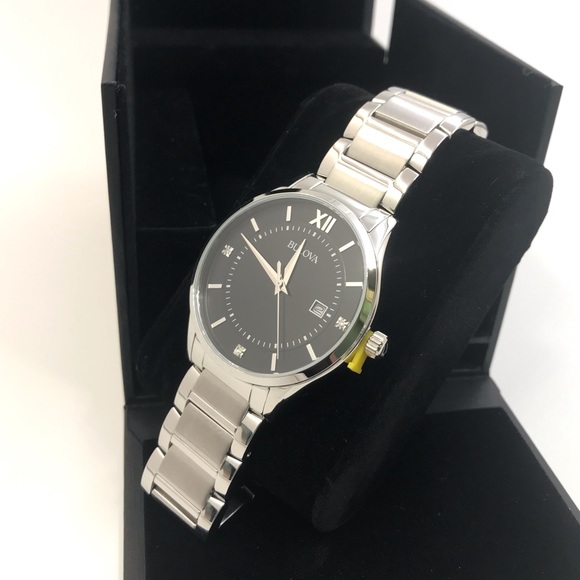 Bulova | Accessories | Bulova Mens Diamond Accents Black Dial Watch New ...